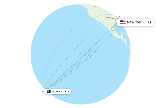 Actual flight paths from Auckland to New York - flightpaths.com