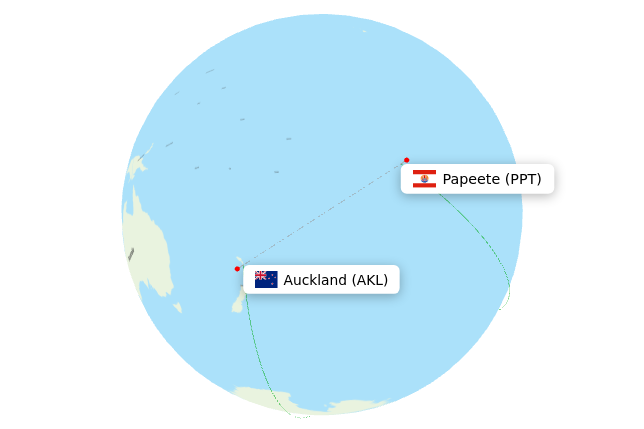 Actual flight paths from Auckland to Papeete - flightpaths.com