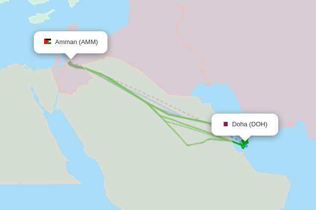 Actual flight paths from Amman to Doha - flightpaths.com