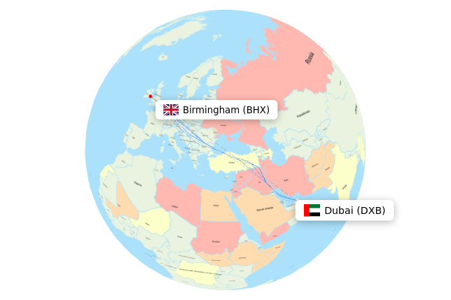 Actual flight paths from Birmingham to Dubai - flightpaths.com