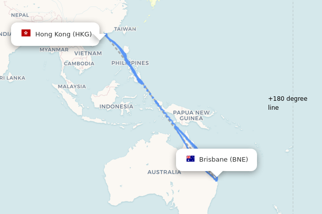 Actual flight paths from Brisbane to Hong Kong - flightpaths.com