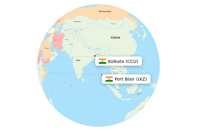 Actual flight paths from Kolkata to Port Blair - flightpaths.com