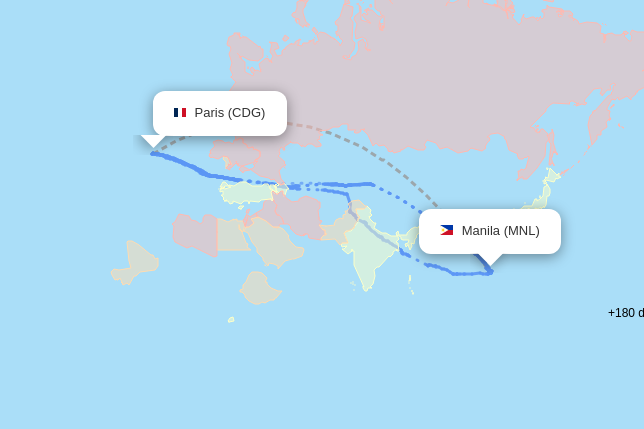 Actual flight paths from Paris to Manila - flightpaths.com