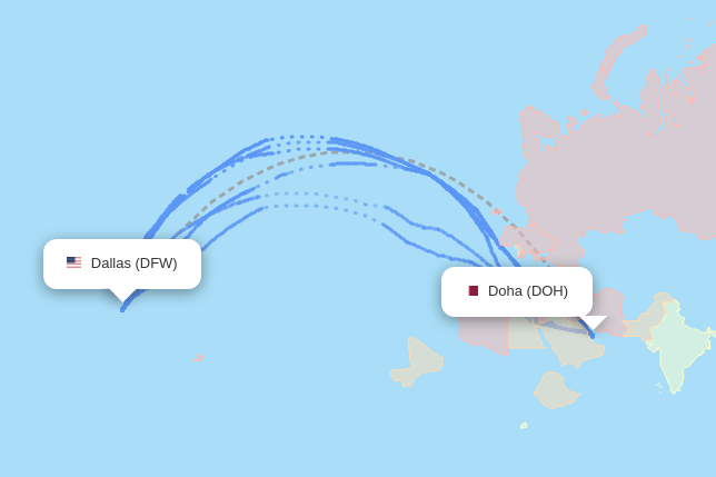 Actual flight paths from Doha to Dallas - flightpaths.com