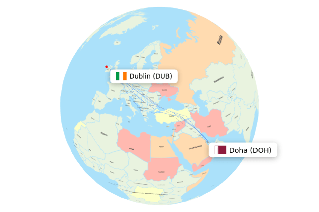 Actual flight paths from Dublin to Doha - flightpaths.com