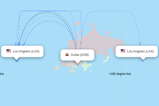Actual flight paths from Dubai to Los Angeles - flightpaths.com