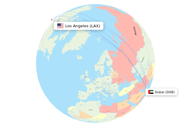 Actual flight paths from Dubai to Los Angeles - flightpaths.com