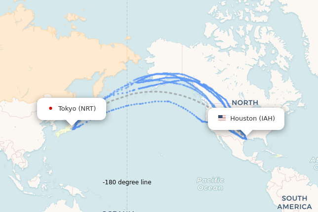 Actual flight paths from Houston to Tokyo - flightpaths.com