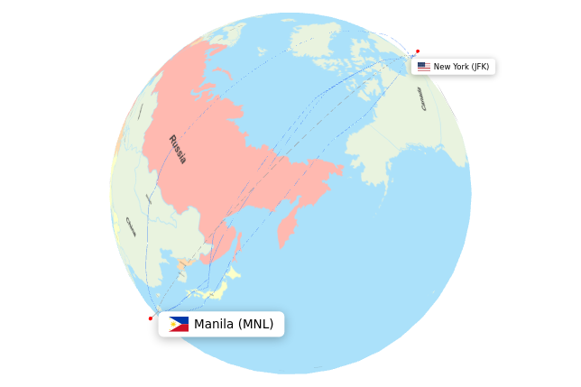 Actual flight paths from New York to Manila - flightpaths.com