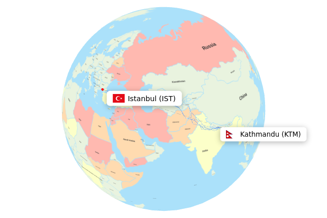 Actual flight paths from Kathmandu to Istanbul - flightpaths.com