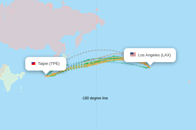 Actual flight paths from Los Angeles to Taipei - flightpaths.com