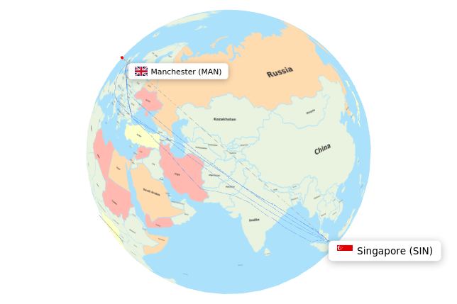 Actual flight paths from Manchester to Singapore - flightpaths.com