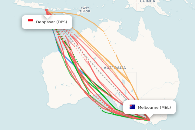 Actual flight paths from Melbourne to Denpasar - flightpaths.com