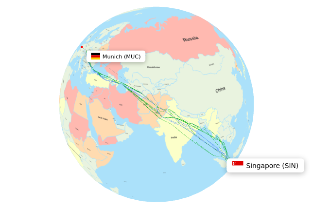 Actual flight paths from Munich to Singapore - flightpaths.com