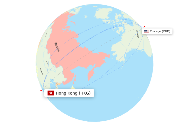 Actual flight paths from Chicago to Hong Kong - flightpaths.com