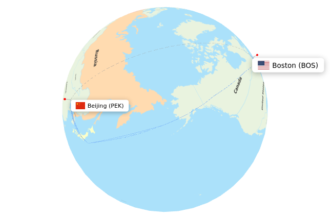 Actual flight paths from Beijing to Boston - flightpaths.com