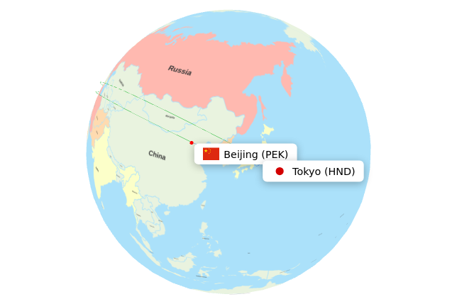 Actual flight paths from Beijing to Tokyo - flightpaths.com