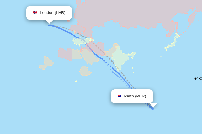 Actual flight paths from Perth to London - flightpaths.com