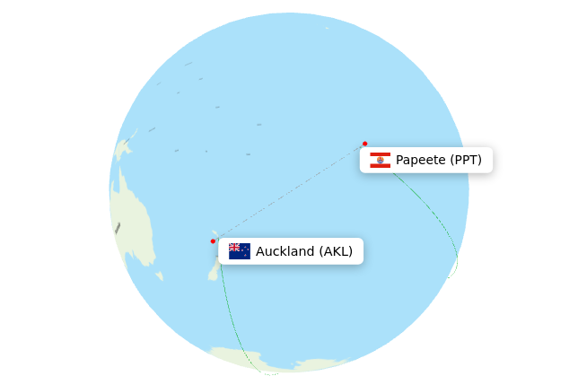 Actual flight paths from Papeete to Auckland - flightpaths.com