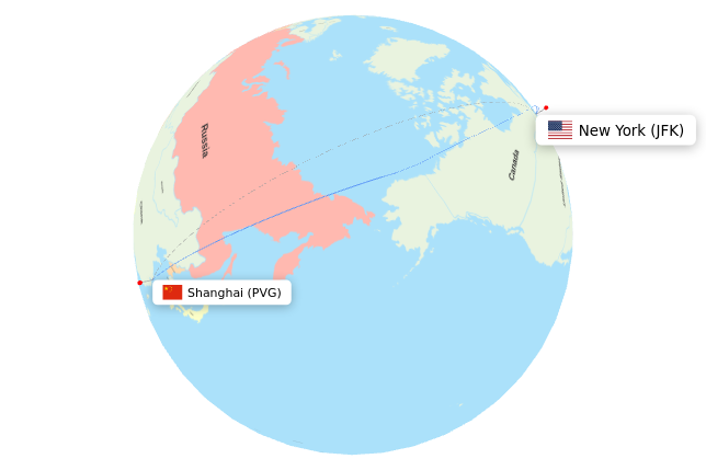 Actual flight paths from Shanghai to New York - flightpaths.com