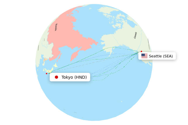 Actual flight paths from Seattle to Tokyo - flightpaths.com