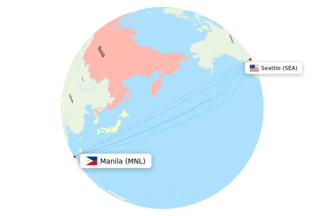 Actual flight paths from Seattle to Manila - flightpaths.com