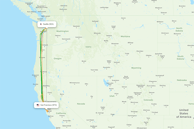 Actual flight paths from Seattle to San Francisco - flightpaths.com