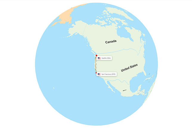 Actual flight paths from Seattle to San Francisco - flightpaths.com