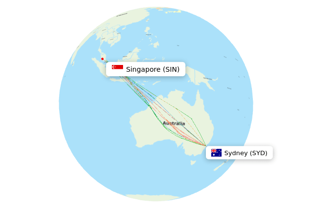 Actual flight paths from Sydney to Singapore - flightpaths.com