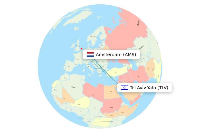 Actual flight paths from Tel Aviv-Yafo to Amsterdam - flightpaths.com