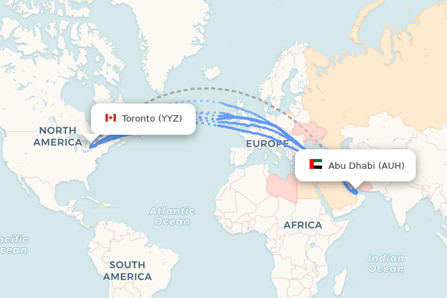 Actual flight paths from Toronto to Abu Dhabi - flightpaths.com